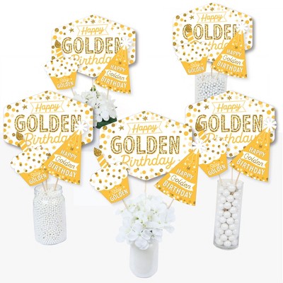 Big Dot Of Happiness Golden Birthday - Happy Birthday Party Centerpiece ...