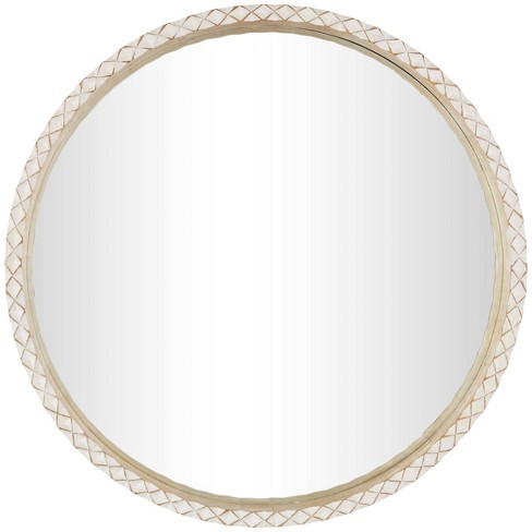 30"x30" Mango Wood Wall Mirror With Geometric Diamond Patterned Frame ...