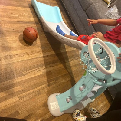 Qaba 2 In 1 Kids Slide With Basketball Hoop Toddler Freestanding Slider ...