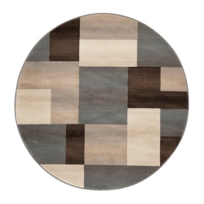 Modern Geometric Color Block Indoor Area Rug Or Runner, 5' Round, Grey ...