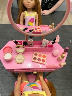 Our Generation Fabulous Fun Pink Vanity Table & Chair Dollhouse ...