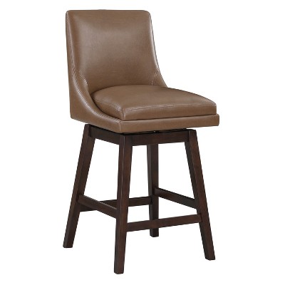 HomeStock 37.5 in.H Clear Finish Low Back Wood Frame Barstool Leather ...