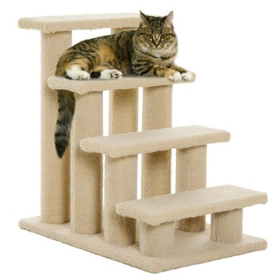 25-Inch 4-Step Multi-Level Carpeted Cat Scratching Post with Built-in ...