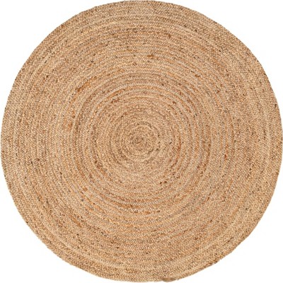 Unique Loom 5' Round Braided Jute Dhaka Natural Indoor Area Rug : Target