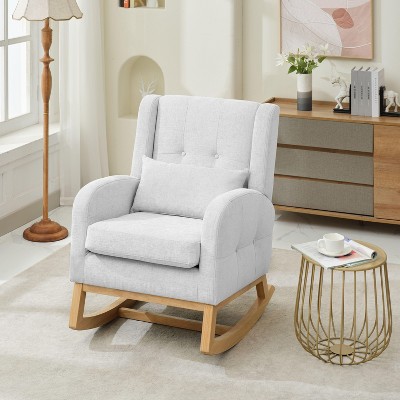 27.5" Contemporary High Back Lounge Arm Rocker With A Lumbar Pillow And ...