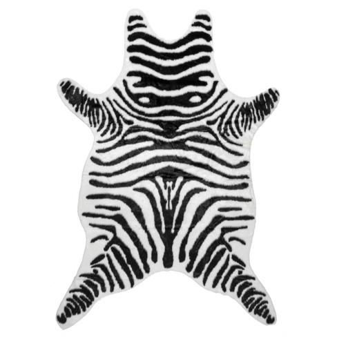 Nuloom Jayla Machine Washable Zebra Faux Cowhide Area Rug Black And ...