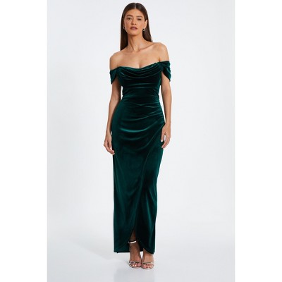 Velvet Cowl Detail Bardot Maxi Dress : Velvet Cowl Detail Bardot Maxi ...