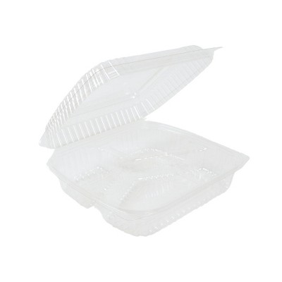 Inno-pak 8" X 8" X 3" Clamshell Container 3-compartment Clear Rpet ...