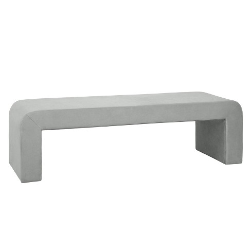 LeisureMod 63 Wide Upholstered Bench in Velvet Vint Collection Light Grey