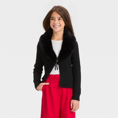 Girls Tie Front Cropped Cardigan Shrug-black-s : Target