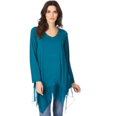 Roaman's Women's Plus Size Studded V-neck Ultra Femme Tunic, 18/20 ...