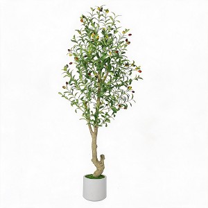 Realistic Faux Olive Tree – Tall Artificial Indoor Plant with White ...