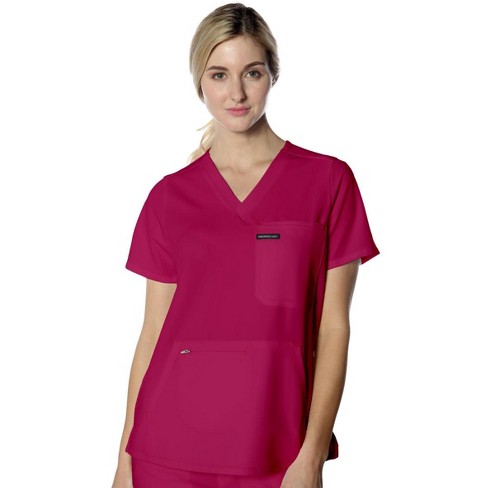 Members Only Womens Scrub Top With Double Chest And Pouch Pocket - Wine ...