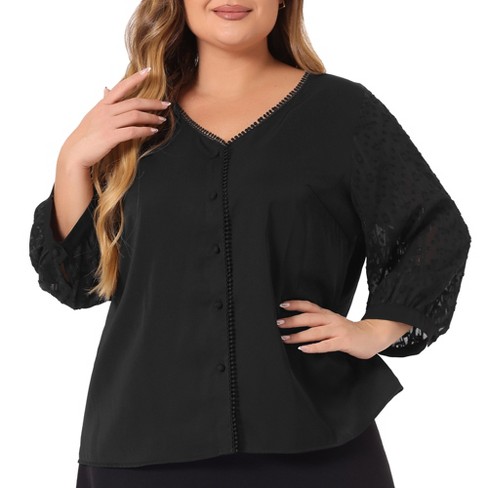 Agnes Orinda Women's Plus Size Spring Elegant Lace Sleeve Button Down ...