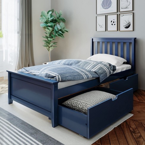 Max Lily Twin size Platform Bed With Underbed Storage Drawers Blue Target