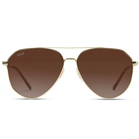 Wmp Eyewear Geometric Metal Frame Aviator Polarized Sunglasses - Gold ...