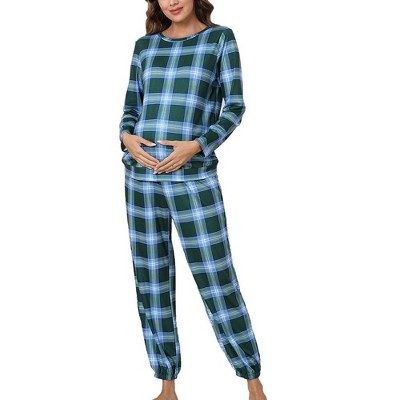 Women's Maternity Pajama Set Casual Christmas Plaid Long Sleeve ...