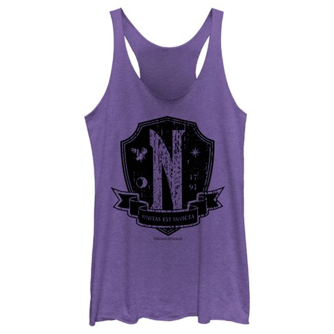 Women's Wednesday Nevermore Academy Distressed Emblem Racerback Tank ...