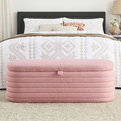 45"pink Teddy Upholstered Storage Benches,storage Stool Ottoman,fabric ...