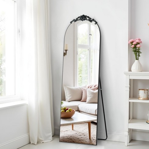 23 In W X 67 In H Oversized Carved Arch Wood Full Length Black Wall ...