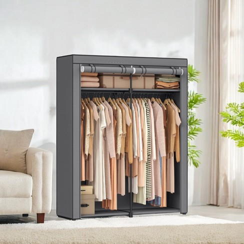 55.1 X 16.9 X 68.5 Inches Portable Clothes Storage Organizer Non woven Fabric Covered Wardrobe Closet With Clothes Rail Gray Target