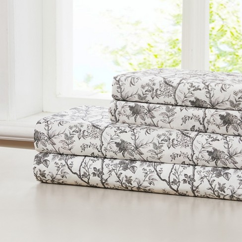Modern Threads 4-piece Toile Garden Gray Printed Microfiber Adult Sheet ...