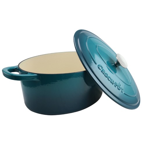 Crock Pot Artisan 7 Quart Enameled Cast Iron Oval Dutch Oven In Teal ...