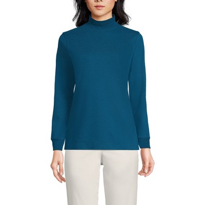 Lands' End Women's Relaxed Cotton Long Sleeve Mock Turtleneck - Large - Baltic Teal : Target