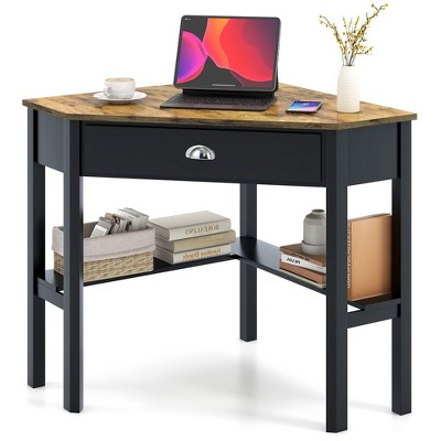 Tangkula Corner Computer Desk Table Wood Workstation Brown& Black : Target