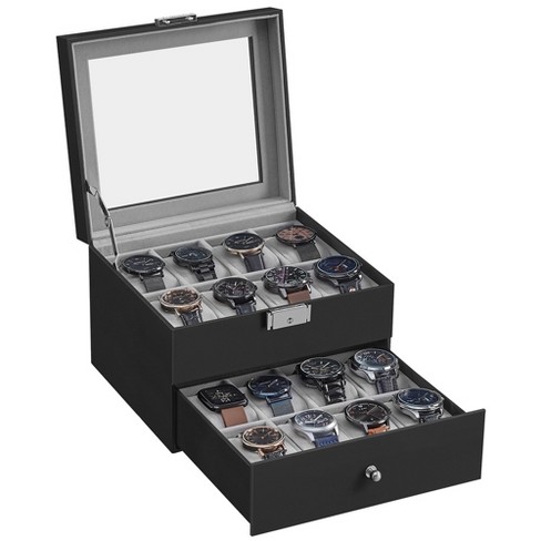 Songmics 16-slot Watch Box With Glass Lid 2 Layers Lockable Watch ...