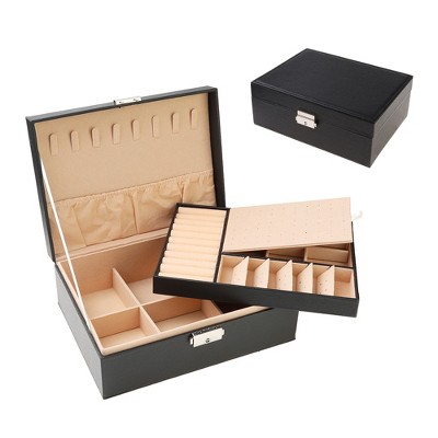 Unique Bargains Pu Leather 2 Layer Jewelry Box With Drawer Black : Target