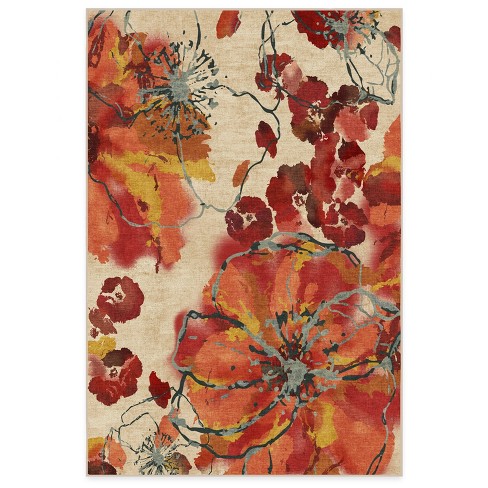 Ruggable Watercolor Floral Washable Boho Area Rug - Coral 6'x9'. : Target