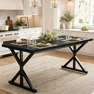 Dyonery Farmhouse Dining Table for 6-8 People, 70.8 Inch Rectangular ...
