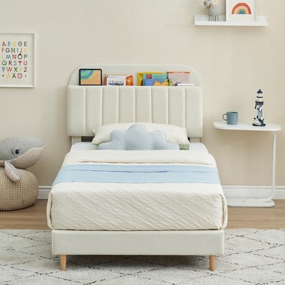 Twin Bed Frames, Upholstered Platform Bed Frame With Bookcase Headboard ...
