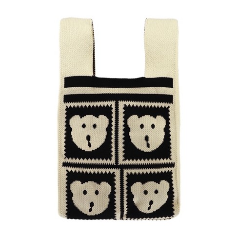 Unique Bargains Reusable Mesh Net Grocery Tote Bag Black Beige 14.17"x7 ...