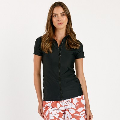 Calypsa Women's Full-zip Short Sleeve Upf 50+ Adele Swim Top - Black, L ...