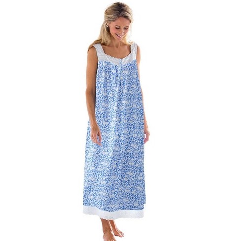 Nightgowns For Women Soft Sleeveless Long Nightdress Button Square Neck ...