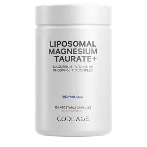 Codeage Liposomal Magnesium Taurate+ Mineral Supplement, Vitamin B6, Liposomal Blend, Vegan ...