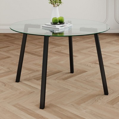 Okak Modern Luxurious Round Dining Table with Glass Top Metal Legs for ...