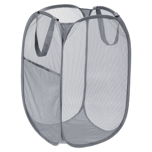 Unique Bargains Mesh Collapsible Laundry Baskets Hamper Gray : Target