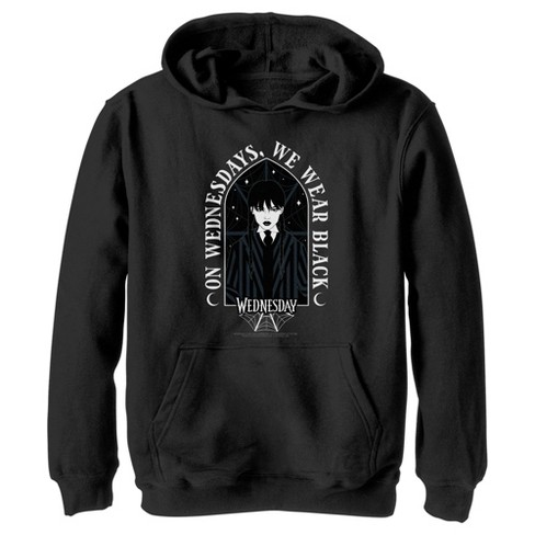 Boy's Wednesday We Wear Black Portrait Pull Over Hoodie - Black ...
