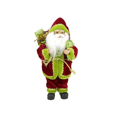Northlight 12" Red And Green Santa Claus With Gift Bag Christmas Figure ...