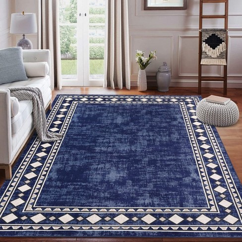 Modern Bordered Machine Washable Area Rug Geometric Border Carpet For ...