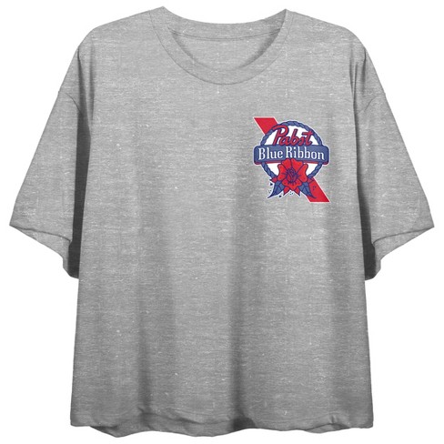 Pabst Blue Ribbon Floral Art Women's Heather Gray Crop Tee : Target