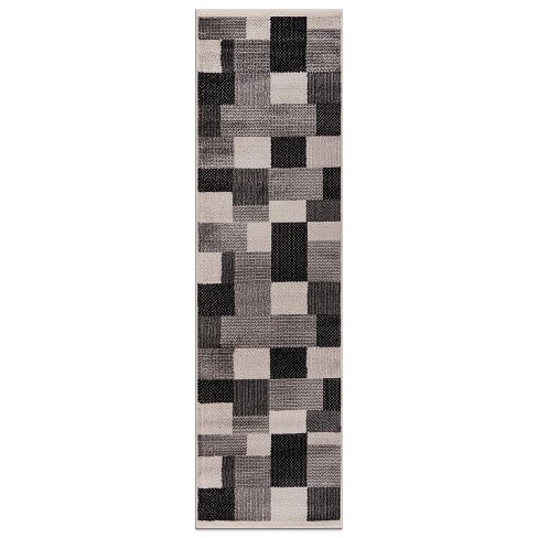 World Rug Gallery Modern Geometric Boxes Design Area Rug - Black 2'x7 ...