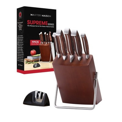 Master Maison 7-piece Premium Walnut Kitchen Knife Set With Knife Block ...