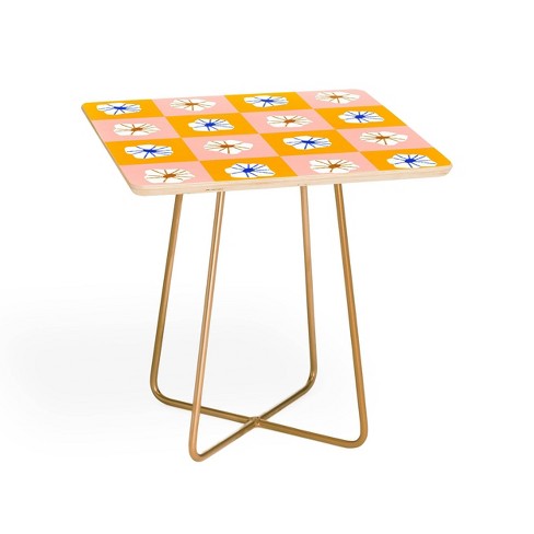 Deny Designs Maritza Lisa White Checkered Flowers Square Side Table ...