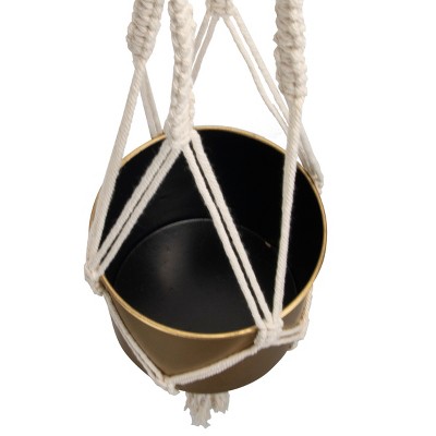 Macrame Hanging Planter With Gold Metal Planter Pot - Foreside Home ...