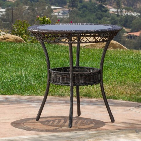 Outdoor Round Dining Table, All-weather Wicker Coffee Table With Glass ...