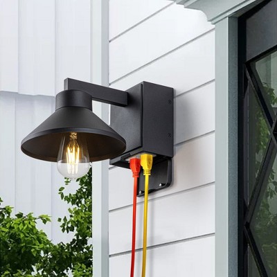 C Cattleya Matte Black Outdoor Light With Outlet Gfci Plug : Target